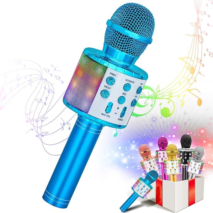 VERKB Kids Karaoke Microphone, Kids Toys Bluetooth Microphone, Birthday ...