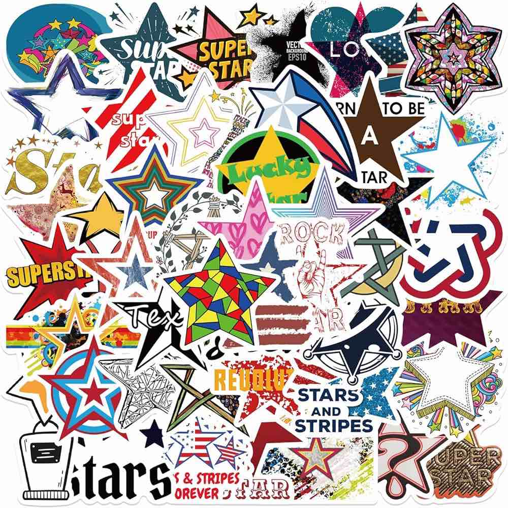 50PCS Star Stickers for Water Bottles,Cute Star Stickers,2-3" Cute ...