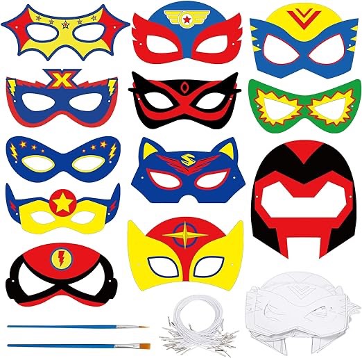 LETRAN 24 Pack Superhero Mask Crafts for Kids Color your Own Super Hero ...