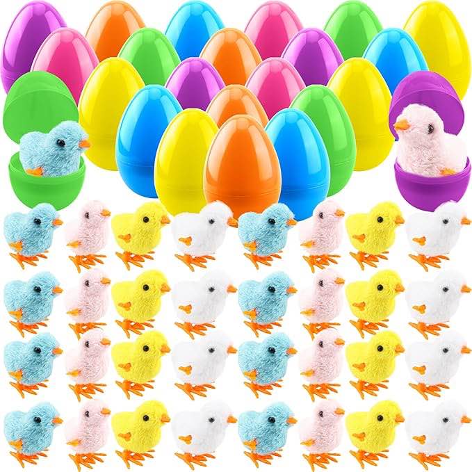 Broprege 48 Pack Large Easter Egg with Easter Wind Up Chicken Toy ...
