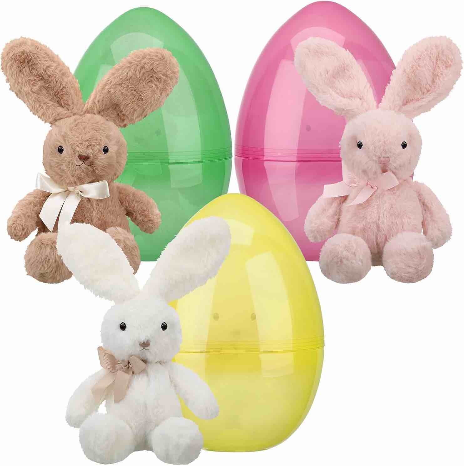 Leyndo 3 Sets Easter Eggs with Plush Bunny 10 Inch Large Plastic Eggs ...