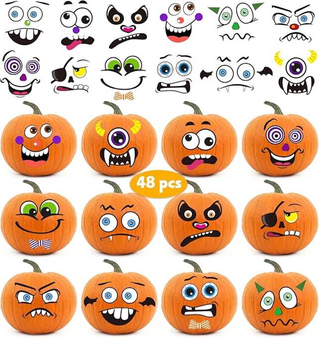 RINOLY 48 Pack Pumpkin for Decorating,Halloween Pumpkin Stickers Face ...