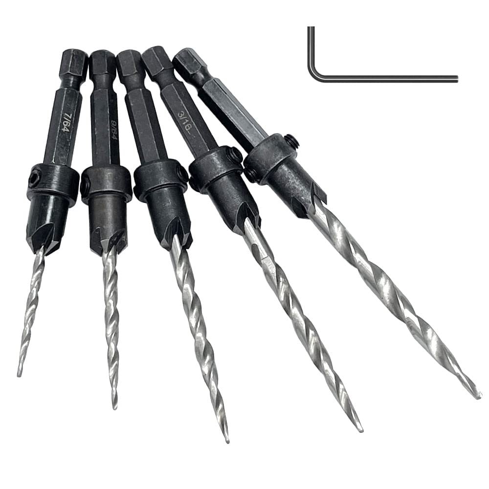 5pcs Wood Tapered Countersink Drill Bit Set Hex Shank Screw Drill ...