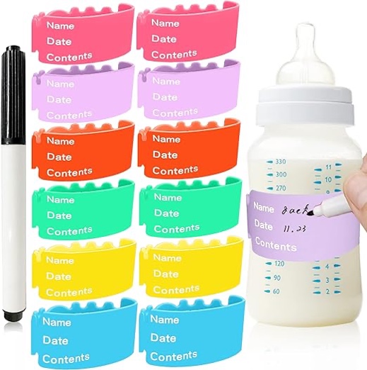Jyongmer 12 PCS Baby Bottle Labels for Daycare, Reusable Silicone ...