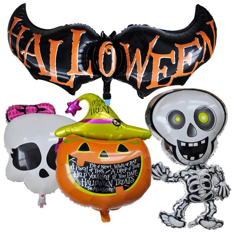 Halloween Foil Balloons, 4PCS XXL Halloween Balloons for Kids, Skeleton ...