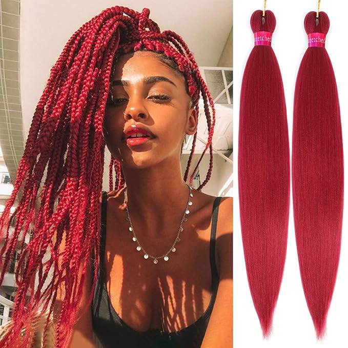 Rose Red Braiding Hair Pre Stretched 2 Packs Kanekalon Box Braids Hair ...
