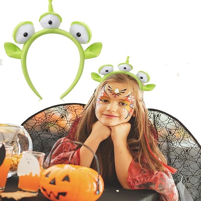 LOVEEK Three-Eyed Alien Headed Halloween Monster Headband Plush Cute ...