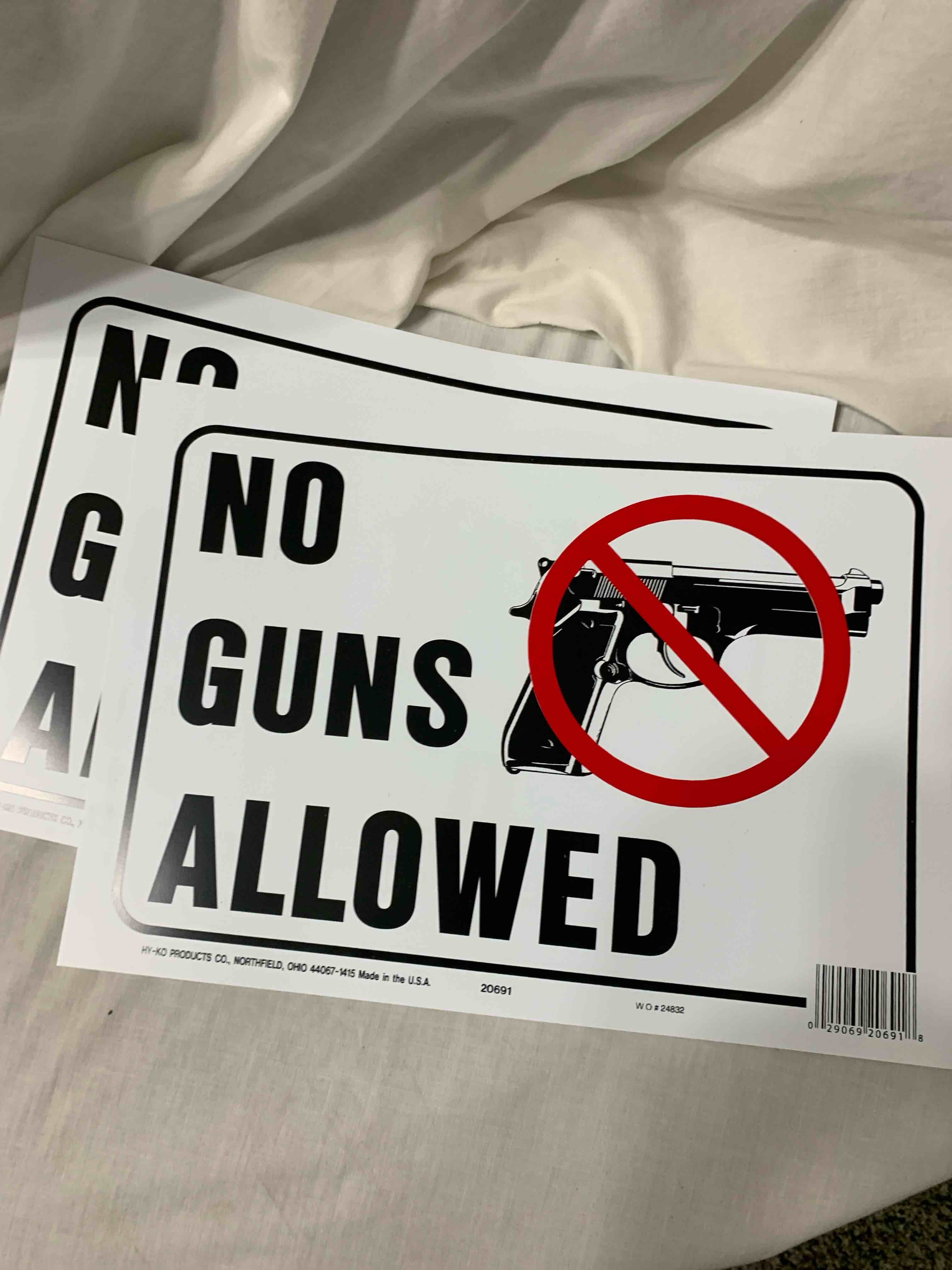 2– No Guns Allowed, Signs, 8-1/2” X 12”