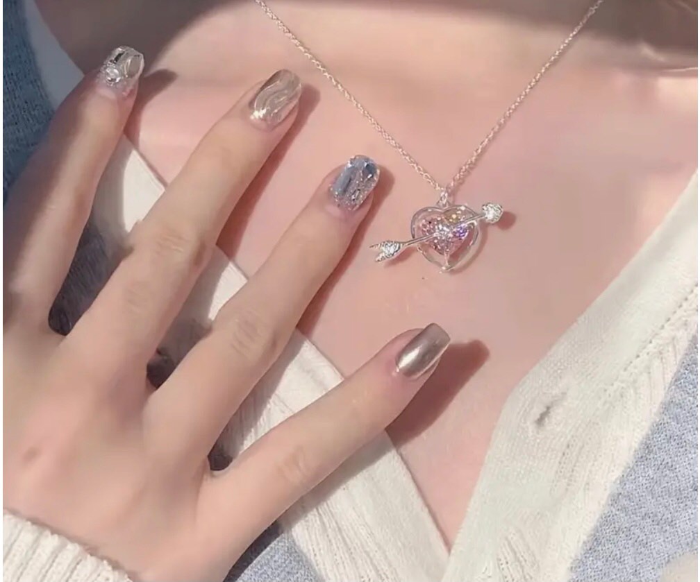 Sweet Pink Rhinestone Cupid Love Necklace - Heart Shape Pendant With ...