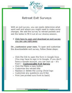 FREE Women's Retreat Exit Survey - Loving Christ