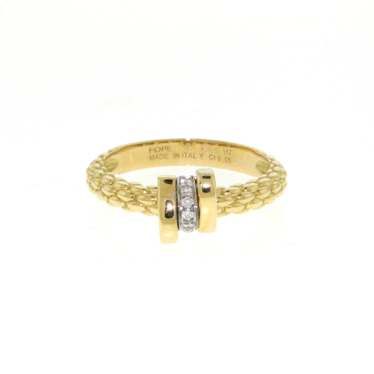 Fope 18k Yellow Gold Flex' It Prima Ring with Diamonds ~ Little Treasury