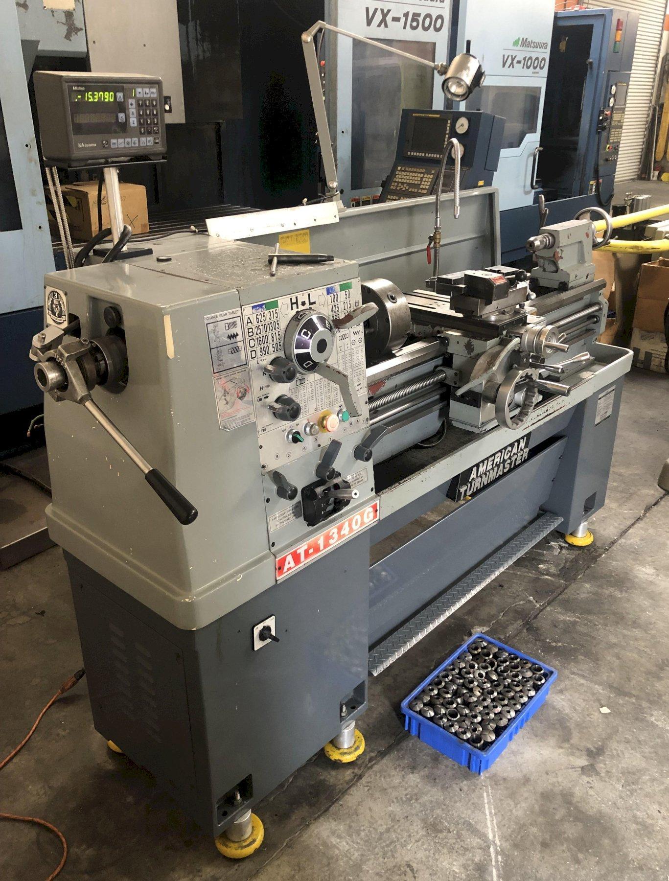 American TurnMaster AT-1340G Lathe with Mitutoyo DRO, 3-Jaw Chuck, 4-Jaw Chuck, 5C Collet Closer ...