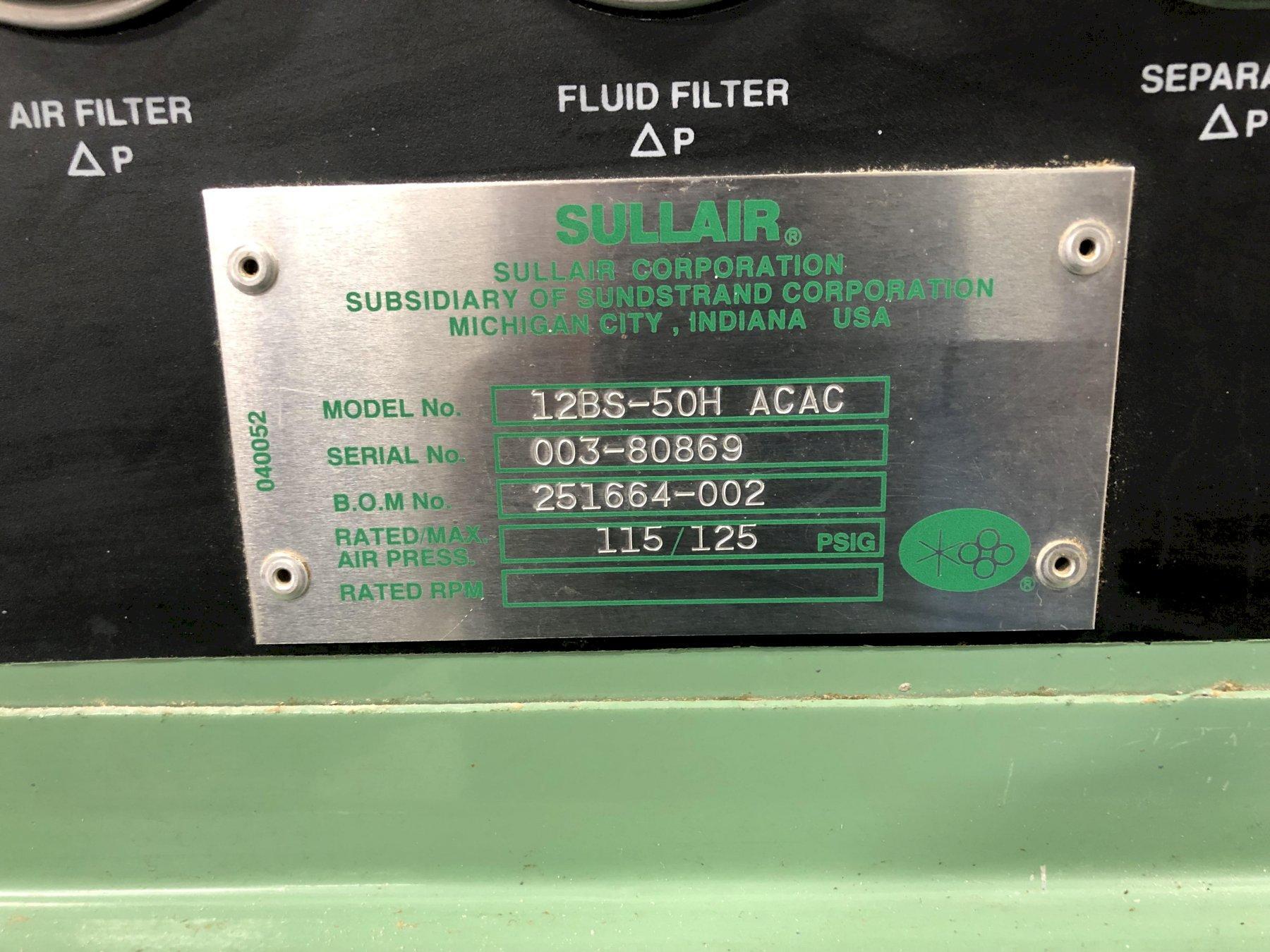 50 HP SULLAIR MODEL #12BS-50H ACAC ROTARY SCREW AIR COMPRESSOR: STOCK 14393