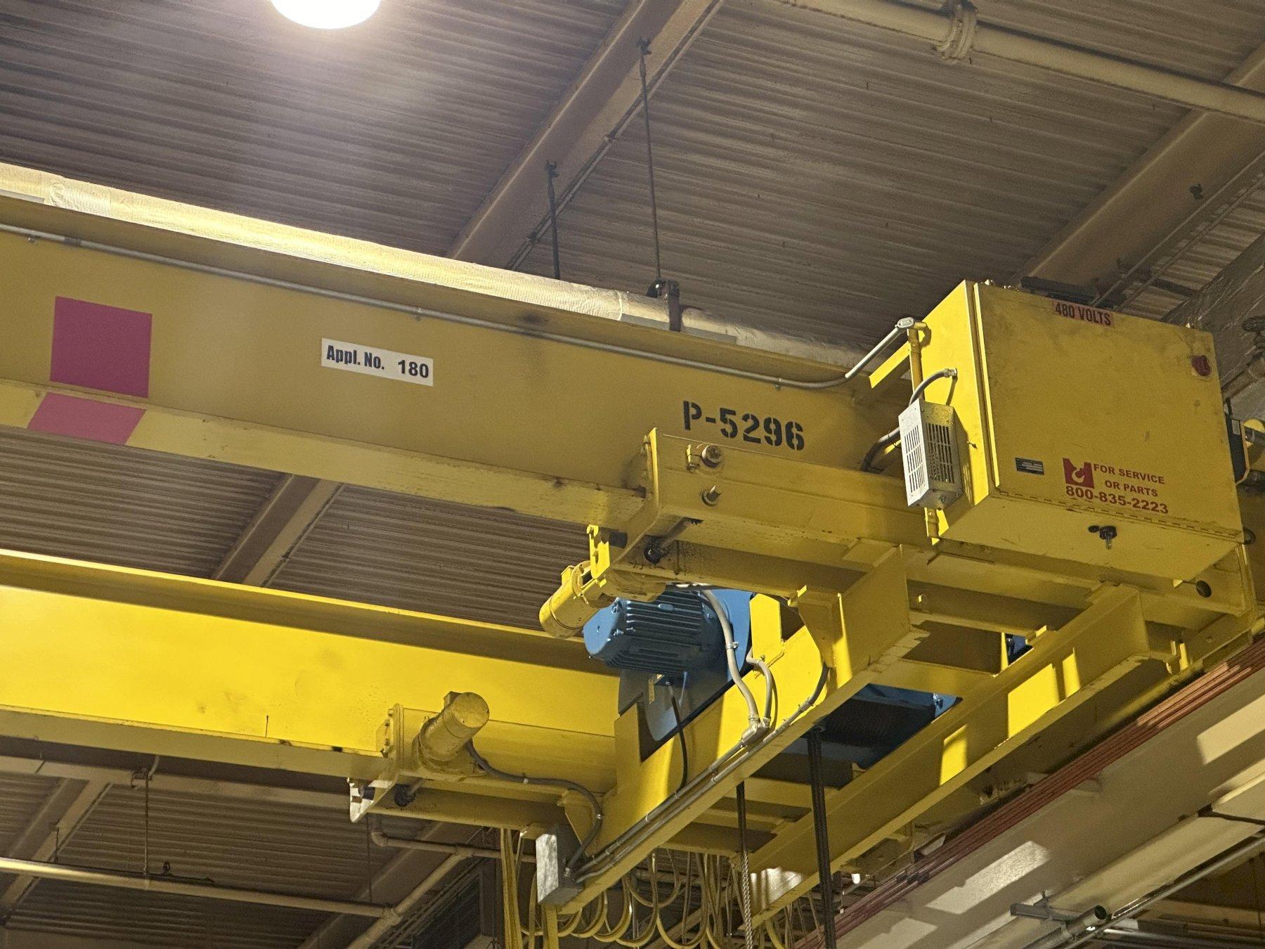 15 TON X 47’6″ PROSERV ANCHOR OVERHEAD BRIDGE CRANE W/ SHAWBOX HOIST ...