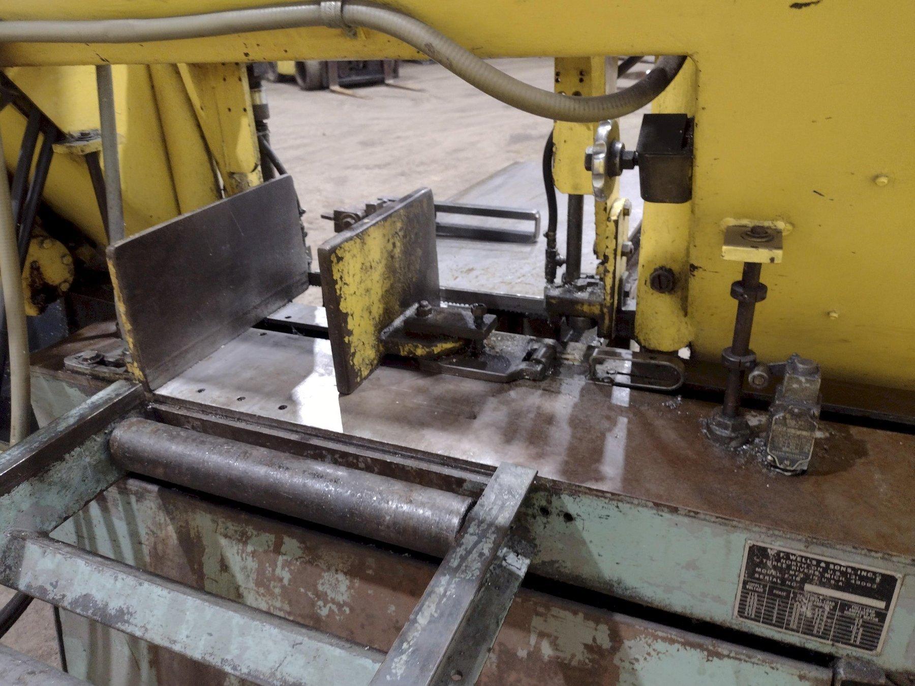 W.F. WELLS HORIZONTAL BAND SAW W/ RUN-OFF & FEED TABLES: STOCK #19046