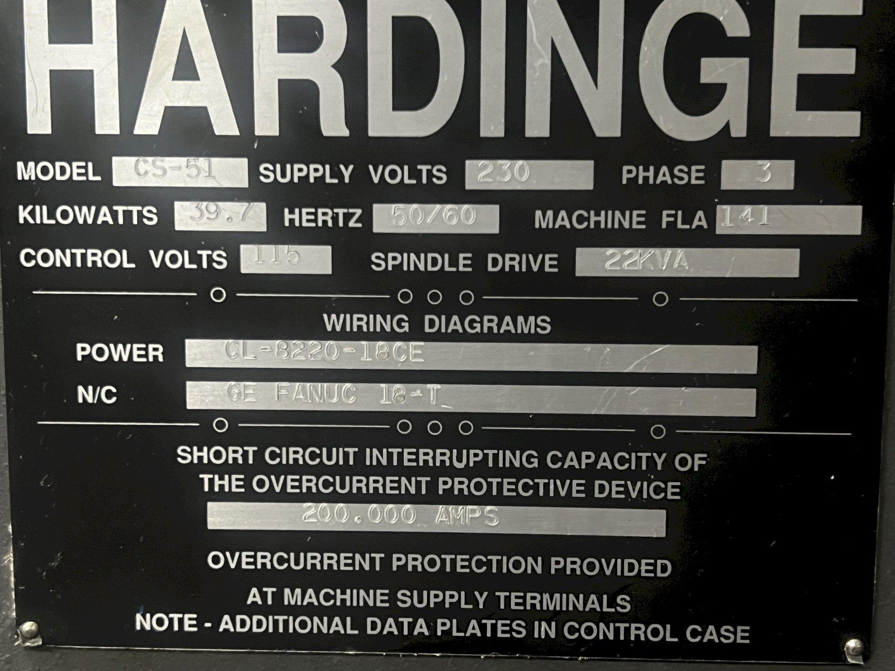 HARDINGE CNC LATHE, MODEL CONQUEST 51, CS-51, LIVE MILLING, SUB SPINDLE ...