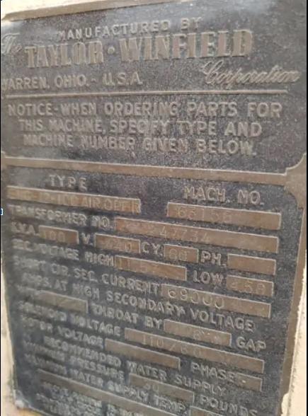 100 KVA TAYLOR-WINFIELD ENG-12100 SPOT-WELDER. STOCK # 0951623 | G-2000 ...
