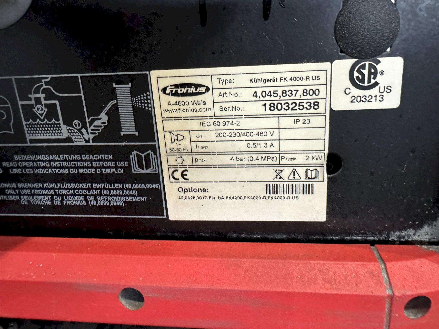 FRONIUS MAGICWAVE 4000 AC/DC TIG WELDER WITH FK 4000R COOLING UNIT ...