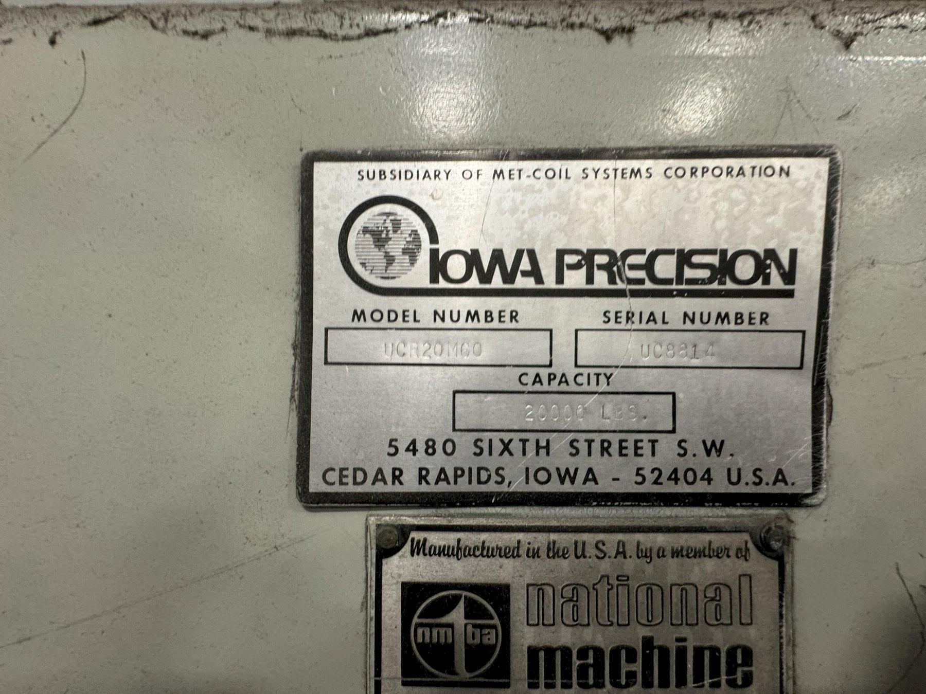 60″ x 20,000 LB IOWA PRECISION SLEAR LINE, SLITTING & CUT TO LENGTH ...
