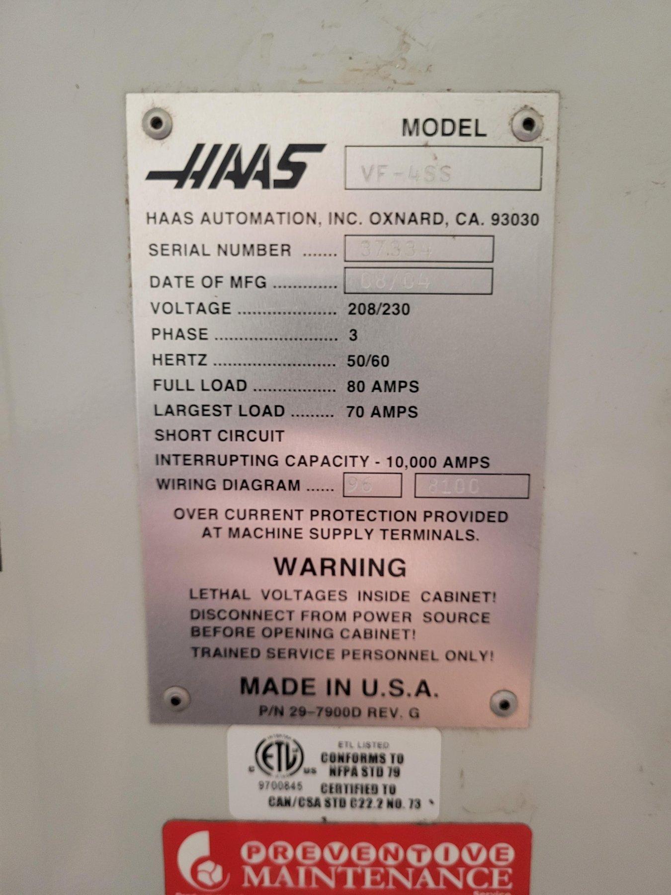 Haas Model VF4SS Vertical Machining Center | Adams Machinery Company