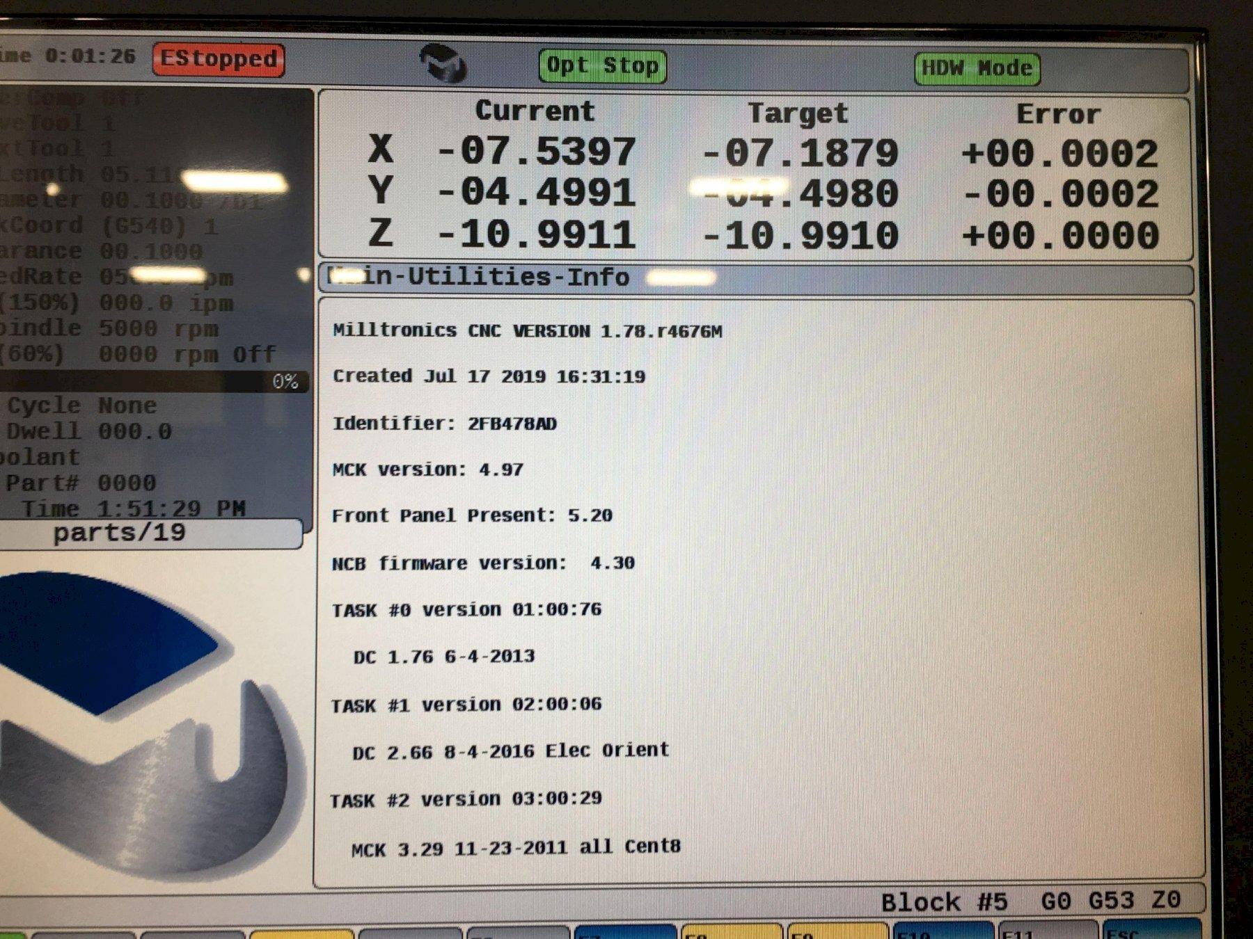 Milltronics Model RW15 CNC Vertical Machining Center, S/N 12318, New ...