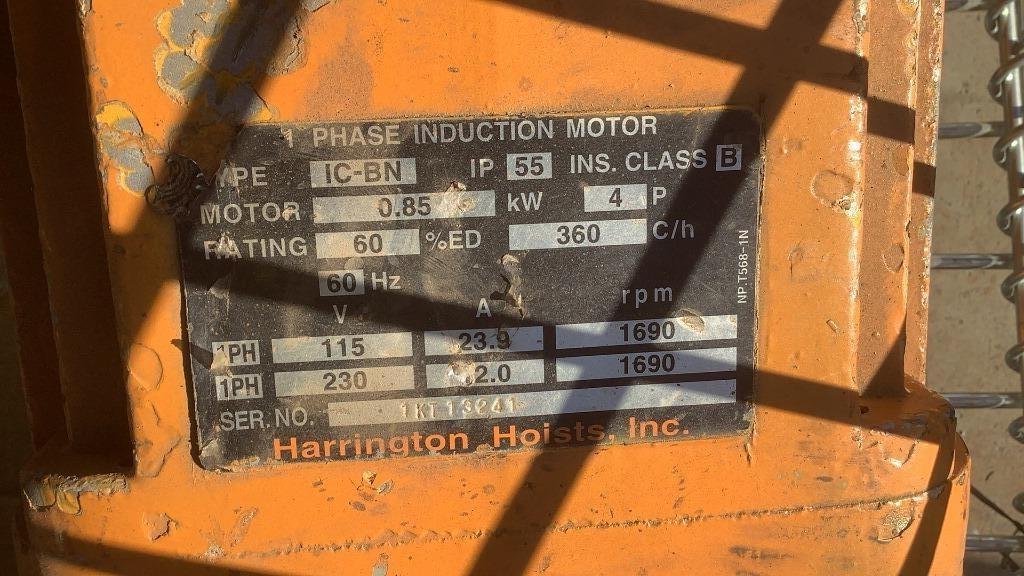 HARRINGTON 3 TON ELECTRIC CHAIN HOIST: STOCK #19952