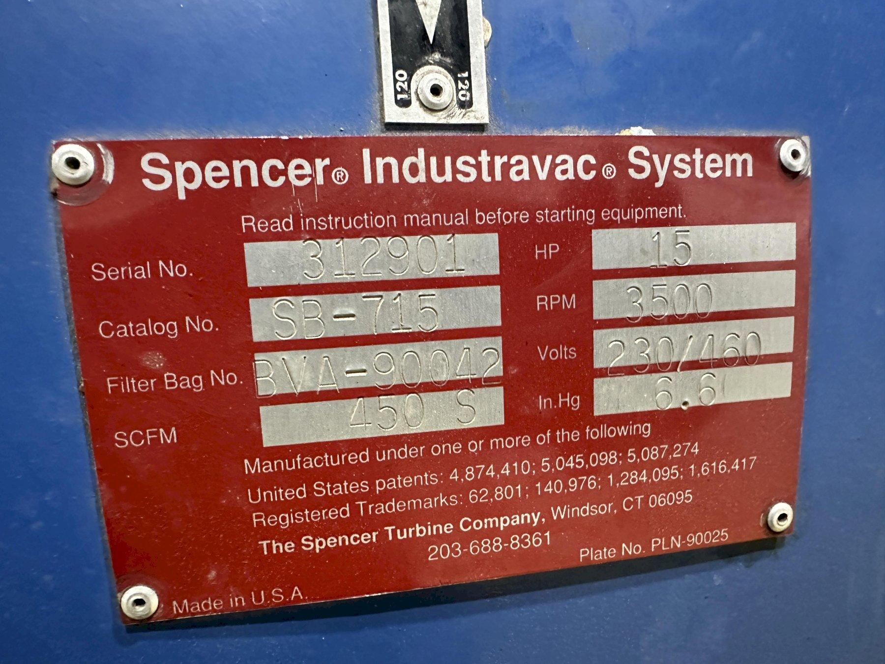 15 HP SPENCER MODEL #SB-715 INDUSTRAVAC PORTABLE VACUUM SYSTEM: STOCK ...