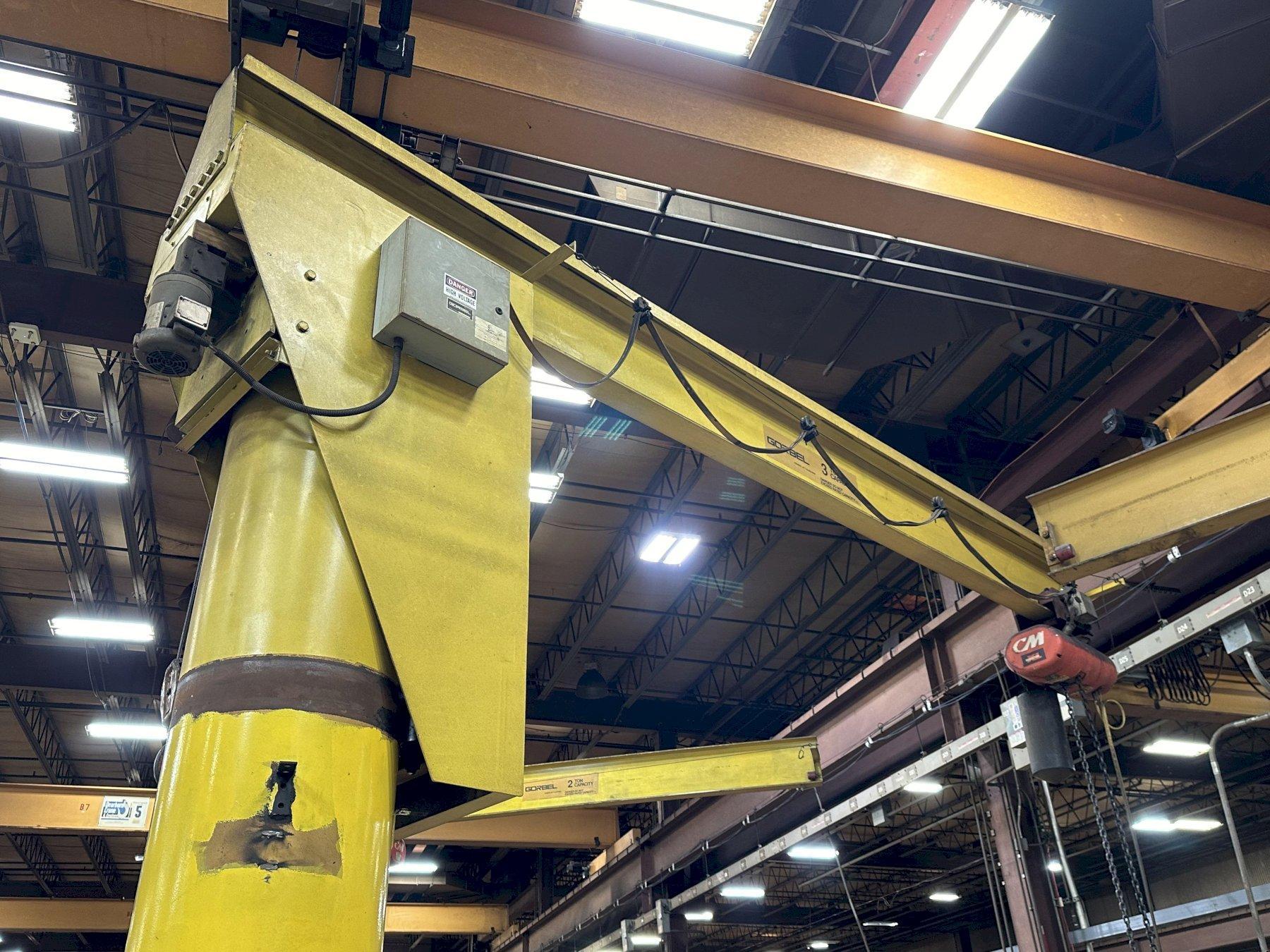 3 TON X 16′ X 15′ H GORBELL FREE STANDING JIB CRANE W/ HOIST & POWER ...