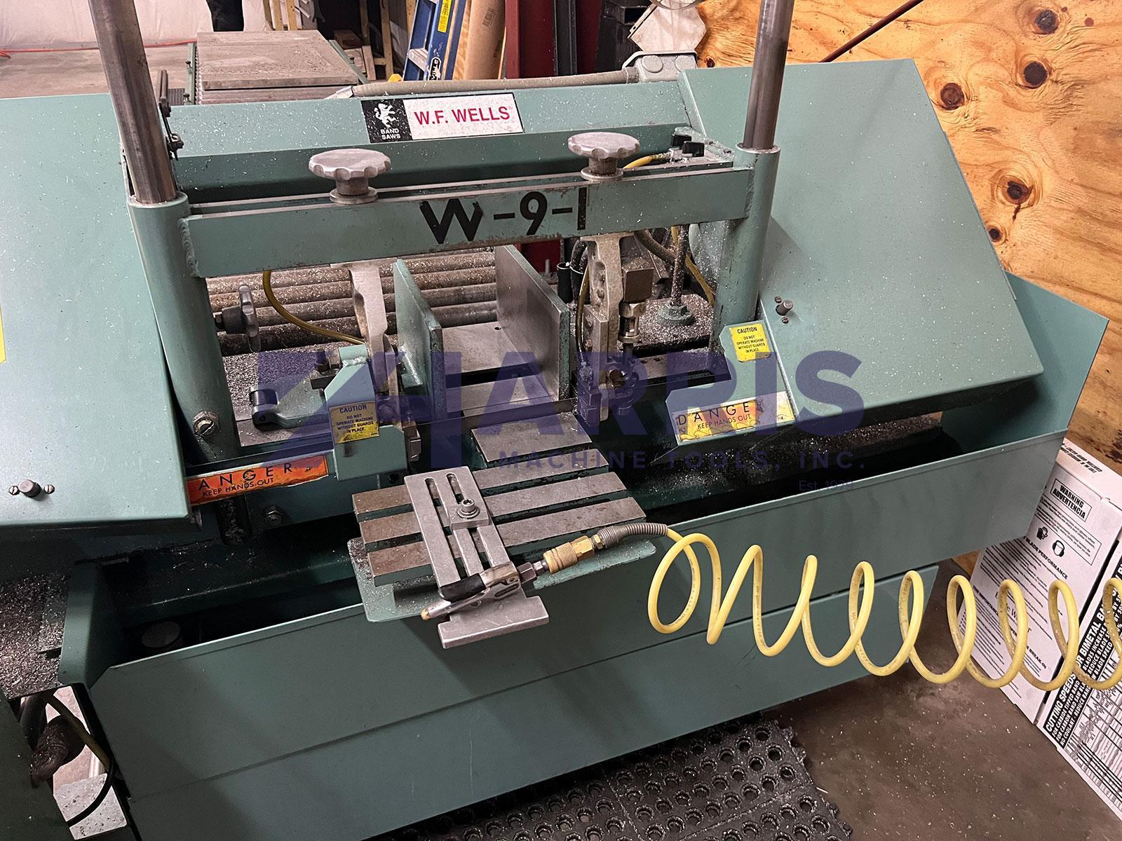 Wells W9 horizontal bandsaw with infeed conveyor | Harris Machine Tools
