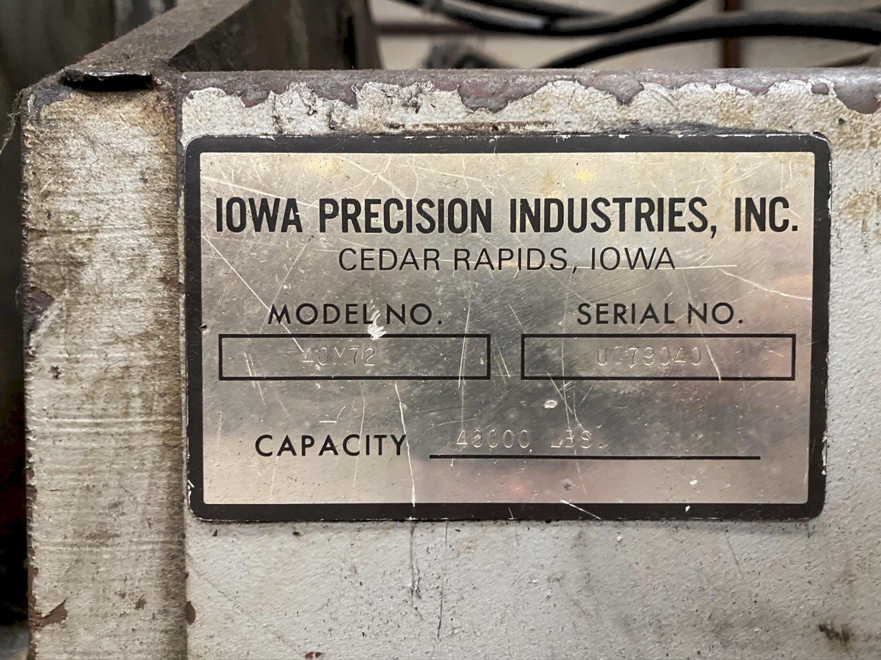 72″ X .109″ X 40,000 LB IOWA PRECISION SLEAR #2: STOCK #13306