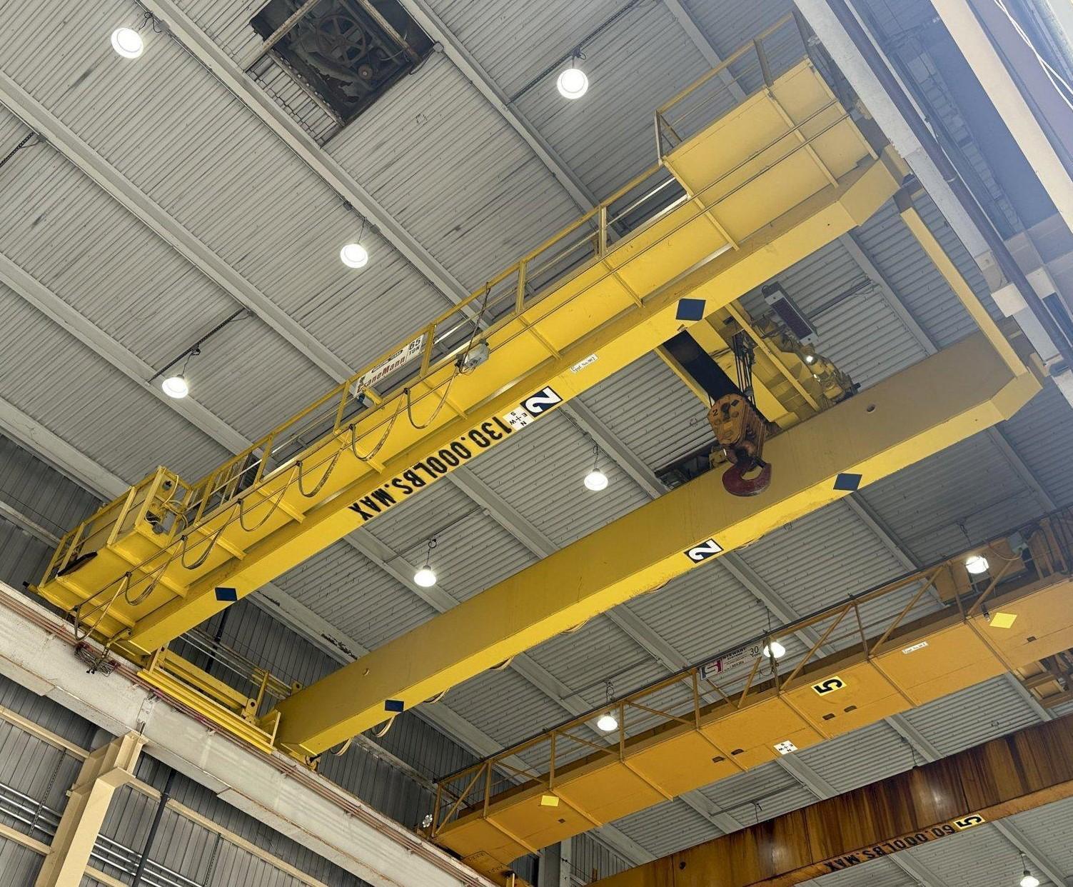65 TON X 44’10” CRANE MANN DOUBLE GIRDER OVERHEAD BRIDGE CRANE W/ WIRE ...