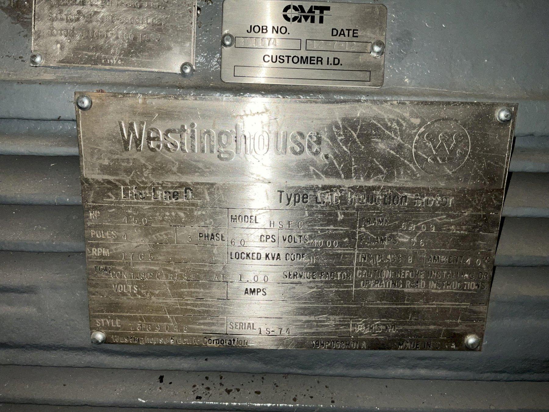 Westinghouse Life-Line D Model HSFC 450-HP LAC Induction Motor, S/n 1S ...