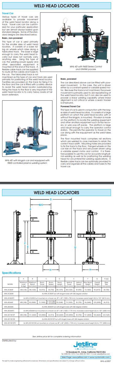 JETLINE WHL-3C-72 WELD HEAD POSITIONER: STOCK #18678