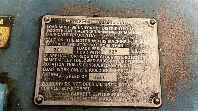 Barrett Centrifugal / Chip Spinner / Oil Extractor Model 401-E ...