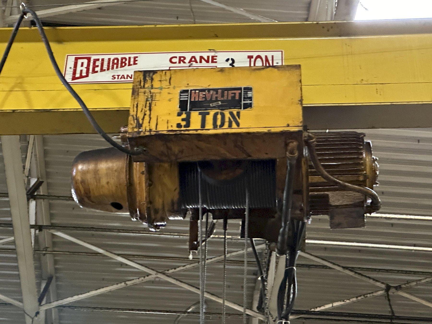 3 TON X 12’ ARM RELIABLE FREE STANDING JIB CRANE & 3 TON P&H CABLE ...