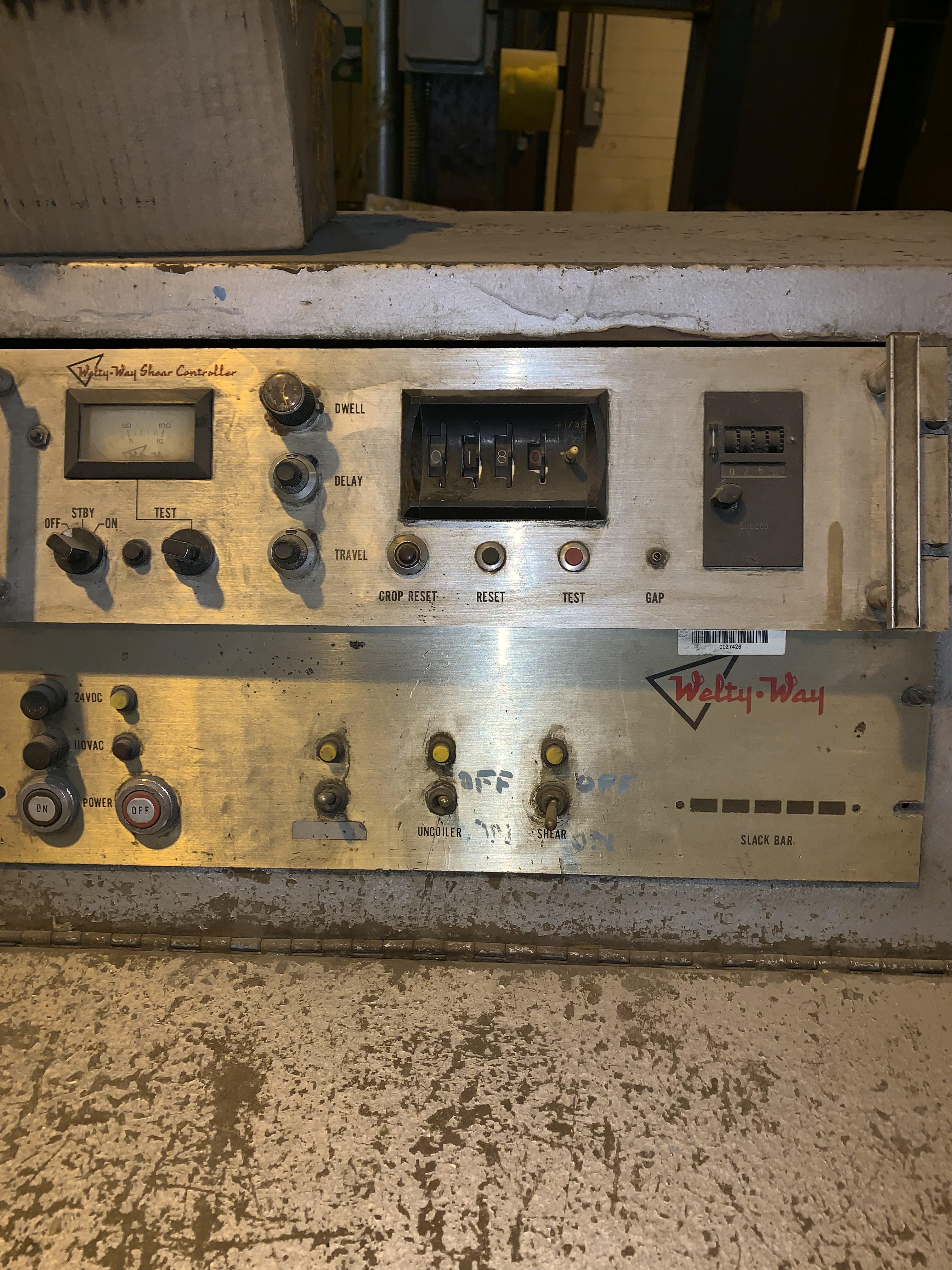 72″ X 18 GAUGE WELTY WAY SLEAR AUTOMATIC BLANKING MACHINE WITH UNCOILER ...