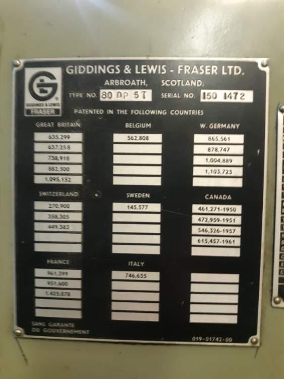 GIDDINGS & LEWIS G&L MODEL #80DP FRASIER TABLE TYPE HORIZONTAL BORING ...