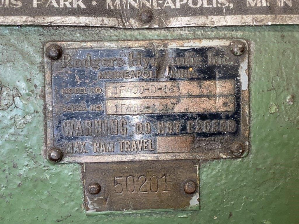 400 TON RODGERS MODEL 1F400-D16 HORIZONTAL INCLINED HYDRAULIC WHEEL ...