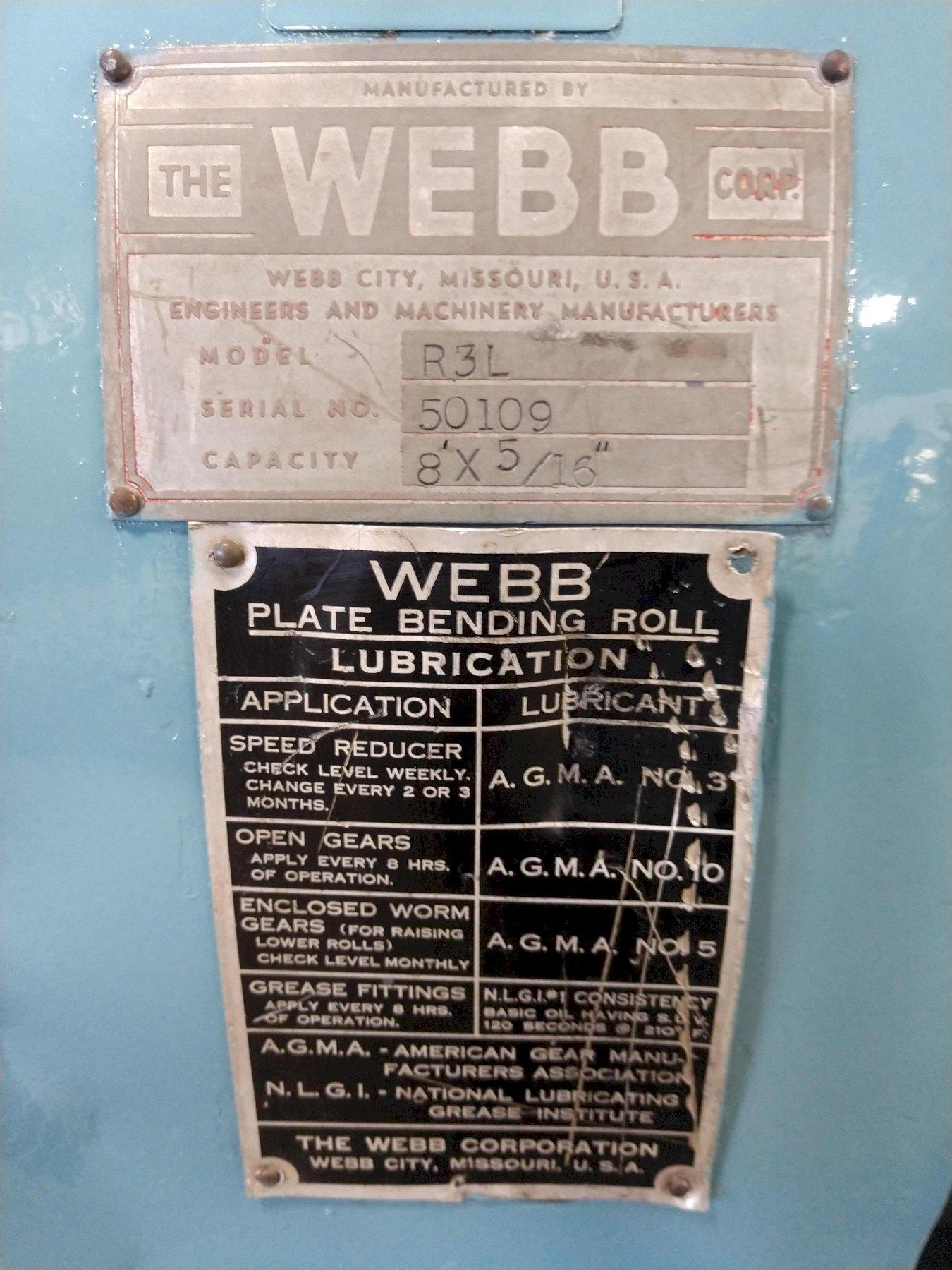 8′ x 5/16″ Webb Model R3L Initial Pinch Plate Bending Roll | G-2000 Inc.