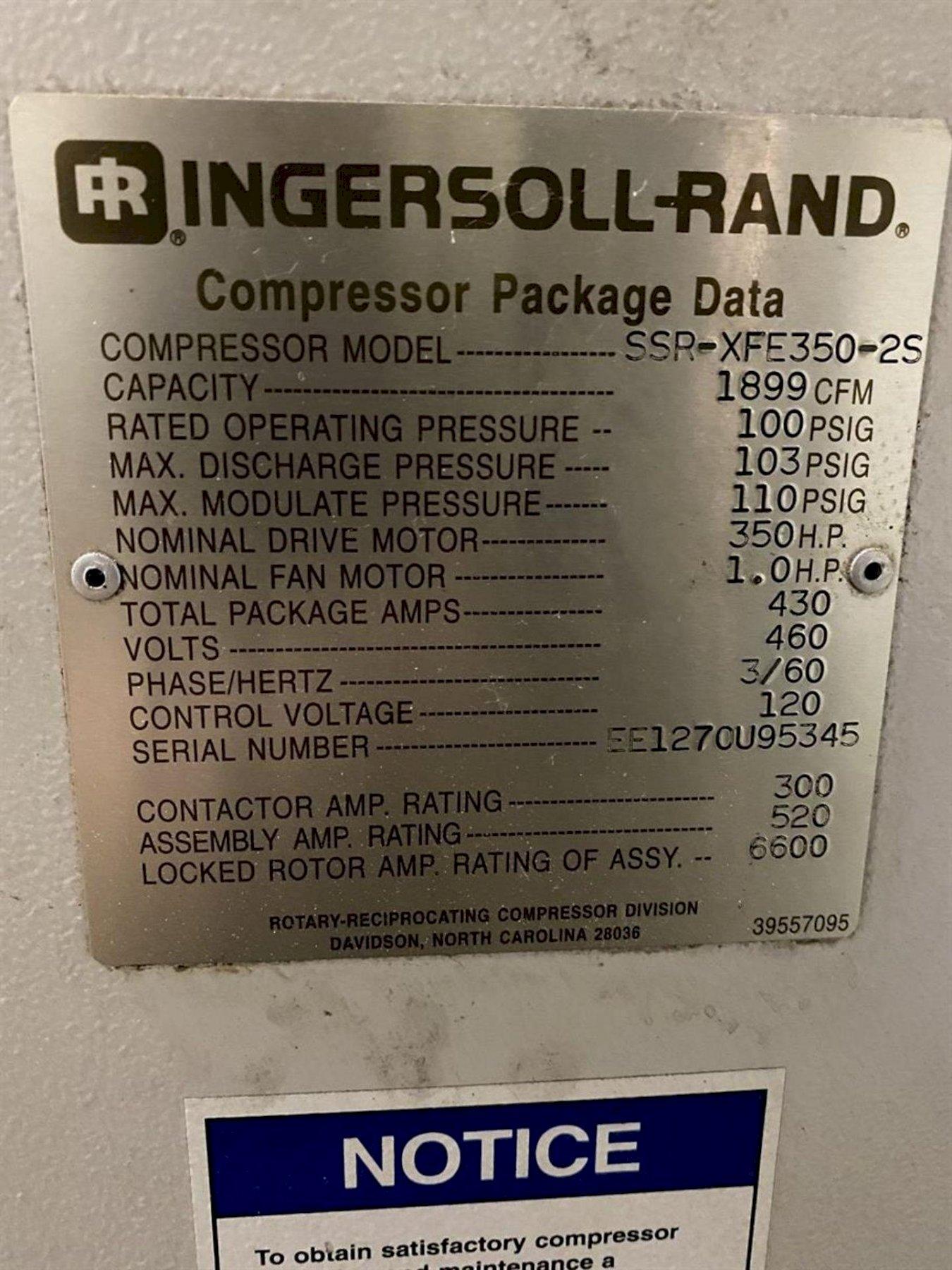 INGERSOLL RAND MODEL #SSR-XFE350-2S ROTARY SCREW AIR COMPRESSOR: STOCK ...