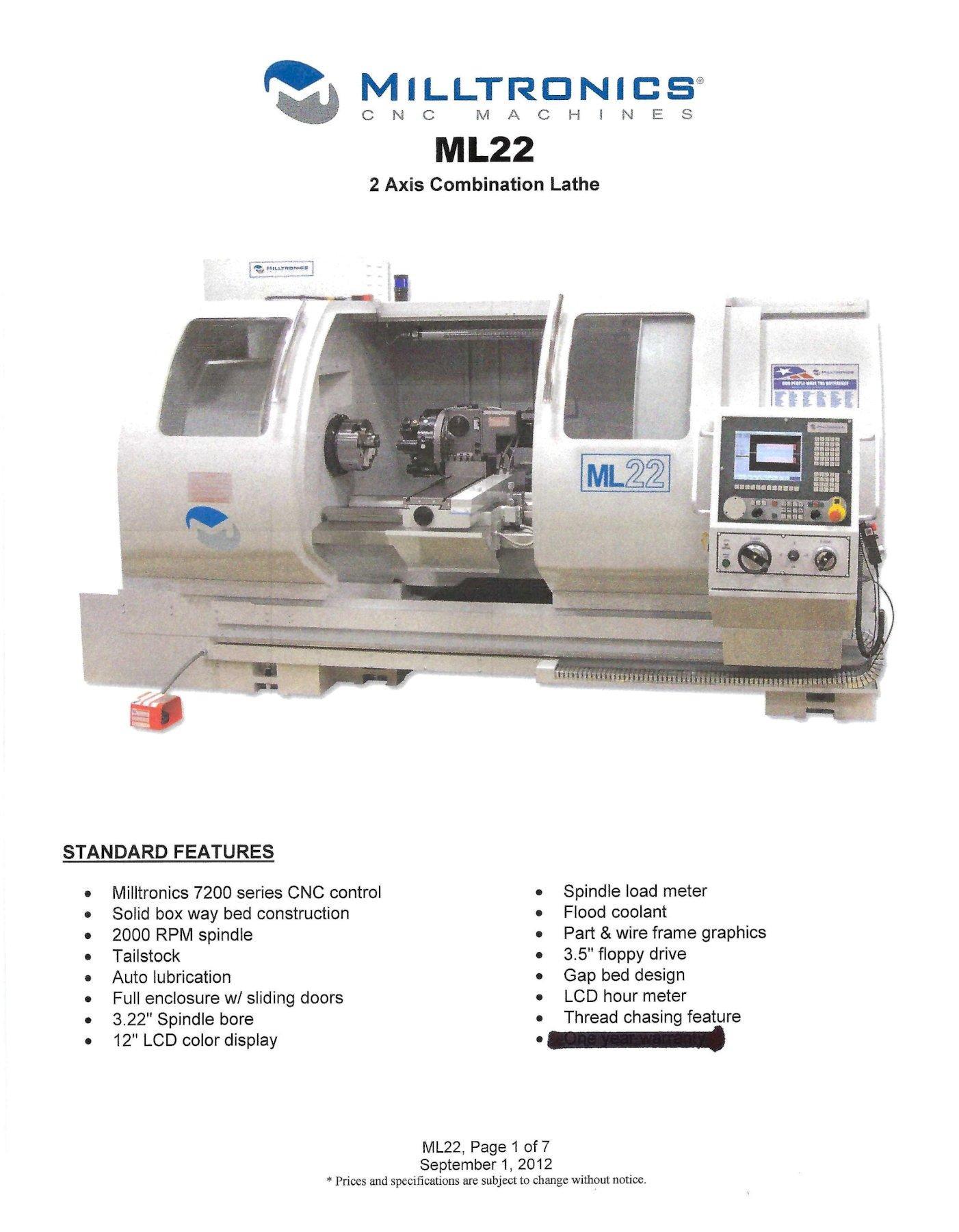Milltronics ML22 CNC Flat Bed Lathe with Live Tools and C-Axis, New ...
