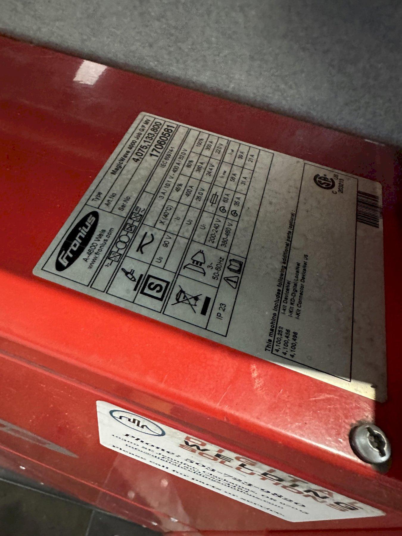 FRONIUS MAGICWAVE 4000 AC/DC TIG WELDER WITH FK 4000R COOLING UNIT ...