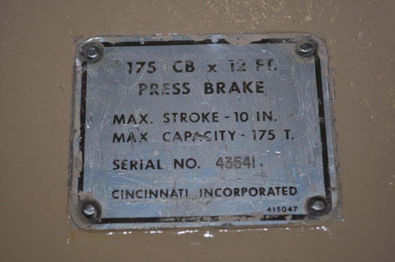 CINCINNATI INC 175 CB x 12 FT - Brakes, Hydraulic | Machine Hub