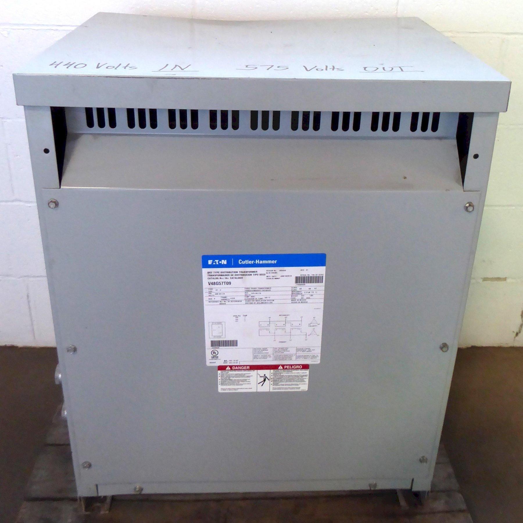 9 KVA Cutler-Hammer Transformer, 480 Volts Primary, 575 Volts Secondary ...