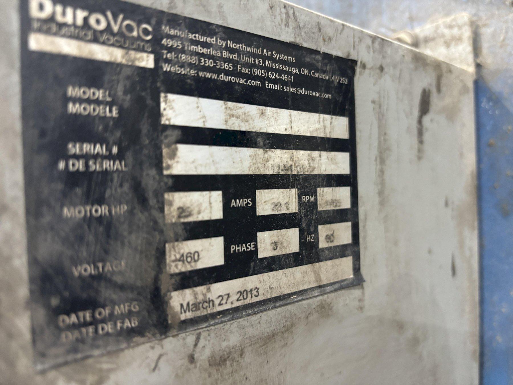 25 HP DUROVAC MODEL #PLCV25 PORTABLE INDUSTRIAL VACUUM SYSTEM: STOCK #21903