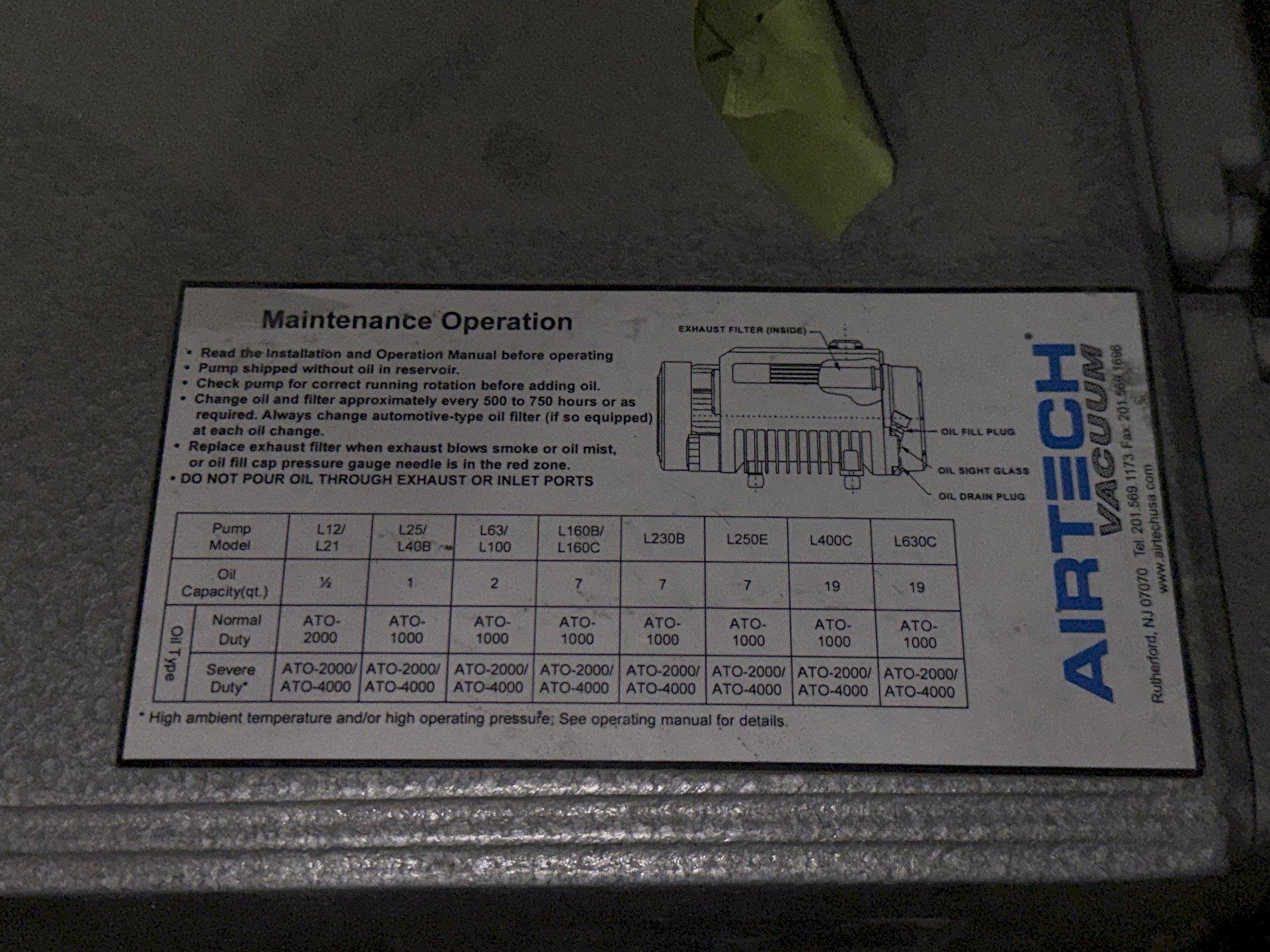 AIRTECH MODEL #L-100 VACUUM: STOCK #21056