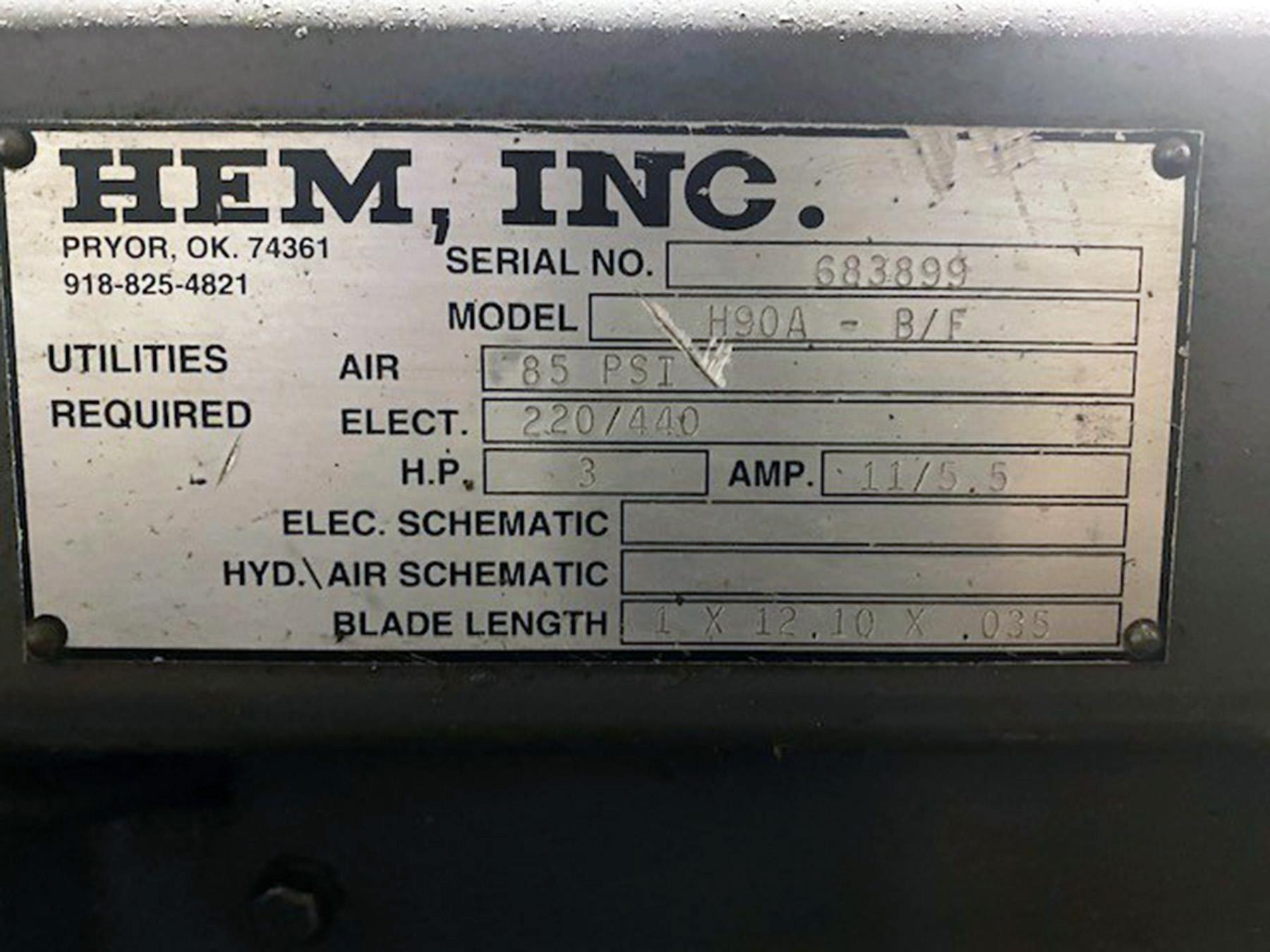 USED, HEM MODEL H90 A-B/F AUTOMATIC HORIZONTAL BANDSAW | Harris Machine ...