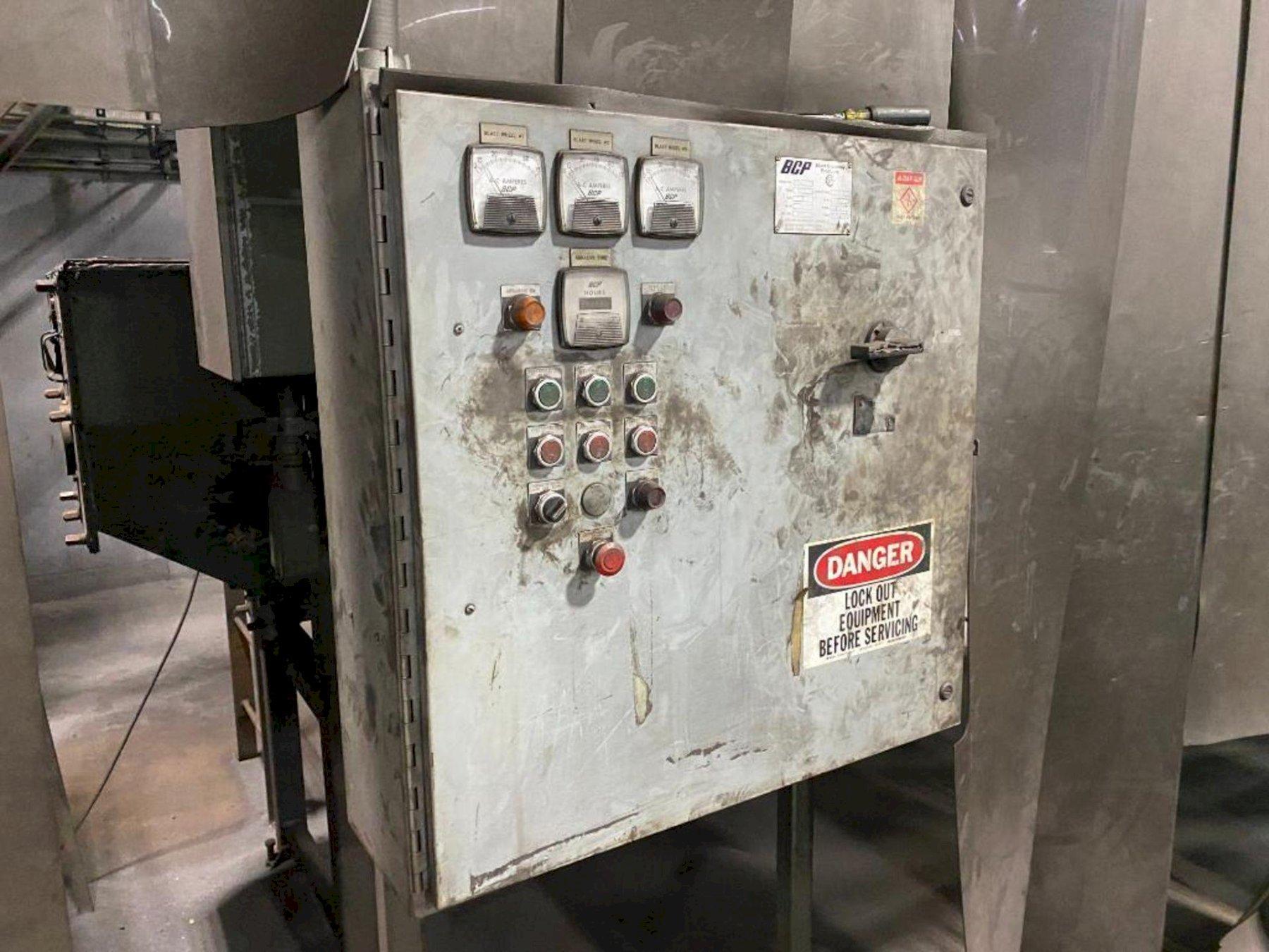 BCP MODEL #A4-7620 3-WHEEL PASS THROUGH BLAST MACHINE, RECLAIM & DUST ...