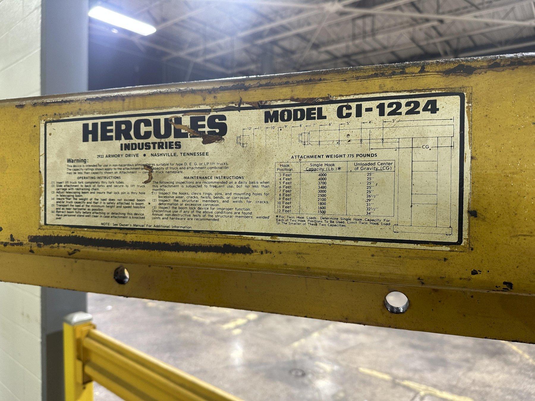 2 TON HERCULES MODEL #CI-1224 TALL BOOM ATTACHMENT: STOCK #22508