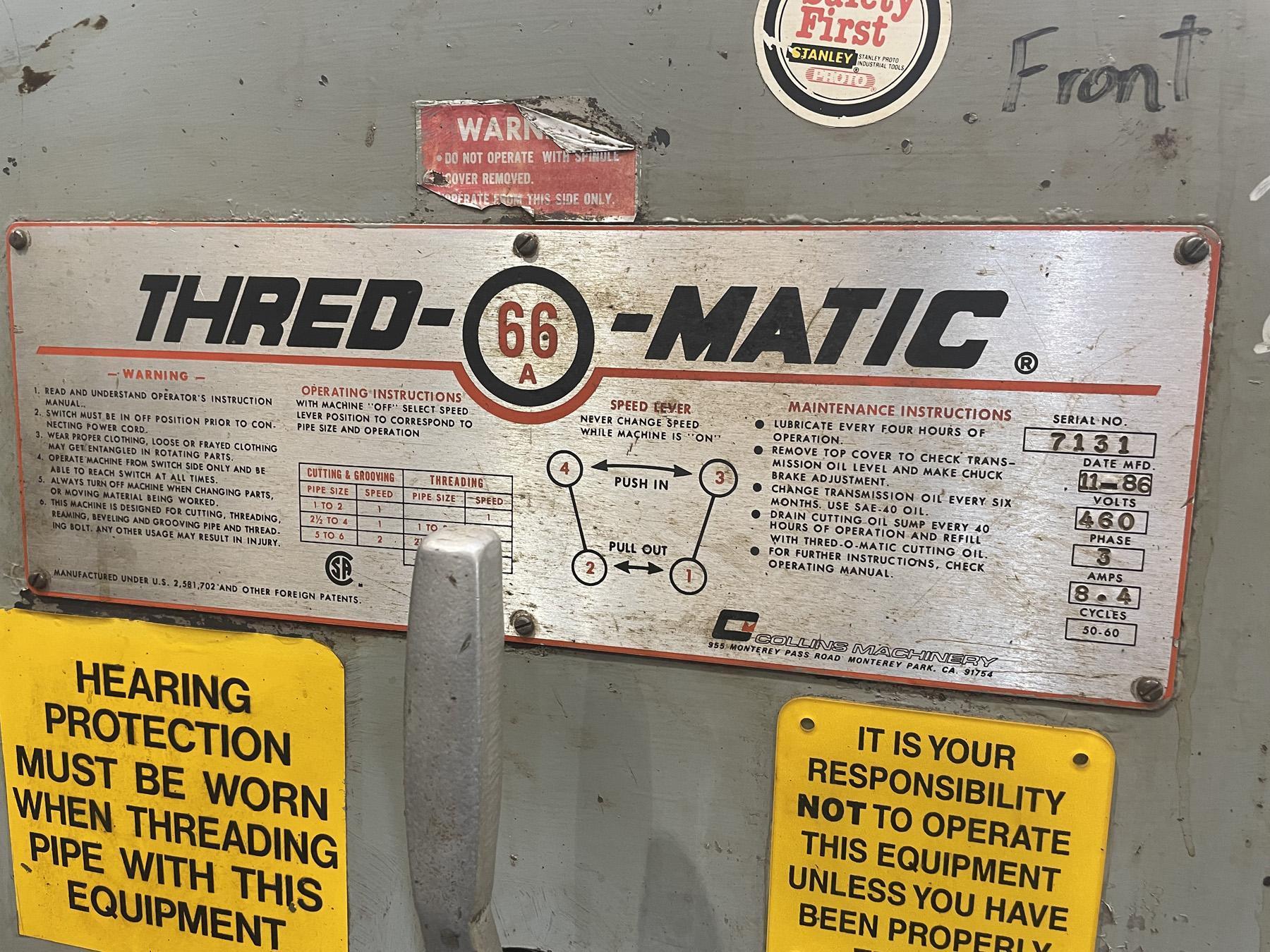 USED, COLLINS THRED-O-MATIC 66 PIPE THREADER | Harris Machine Tools